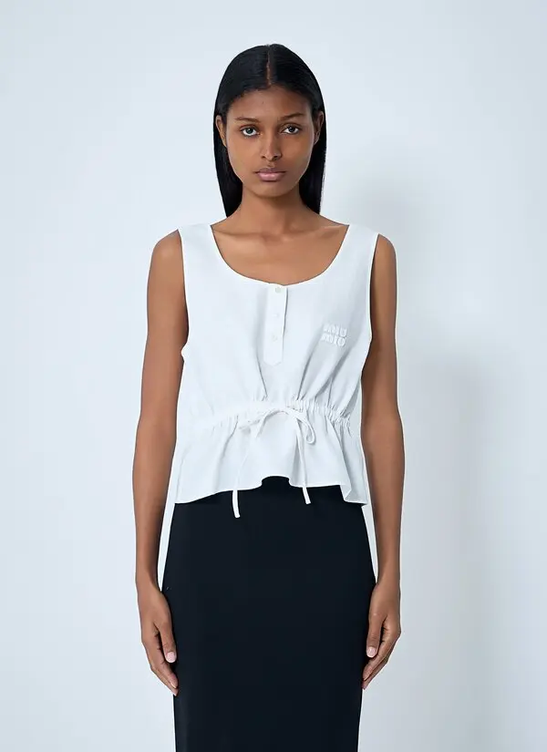 Miu Miu Logo Motif Drawstring Top - White