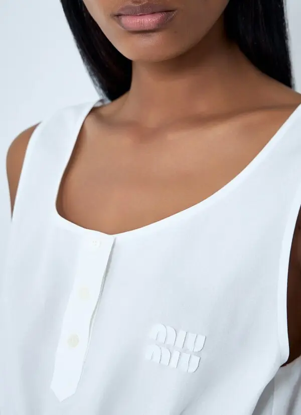 Miu Miu Logo Motif Drawstring Top - White