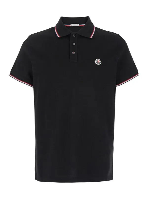 Moncler Black Piquet Cotton Polo Shirt With Logo Patch - Multicolor