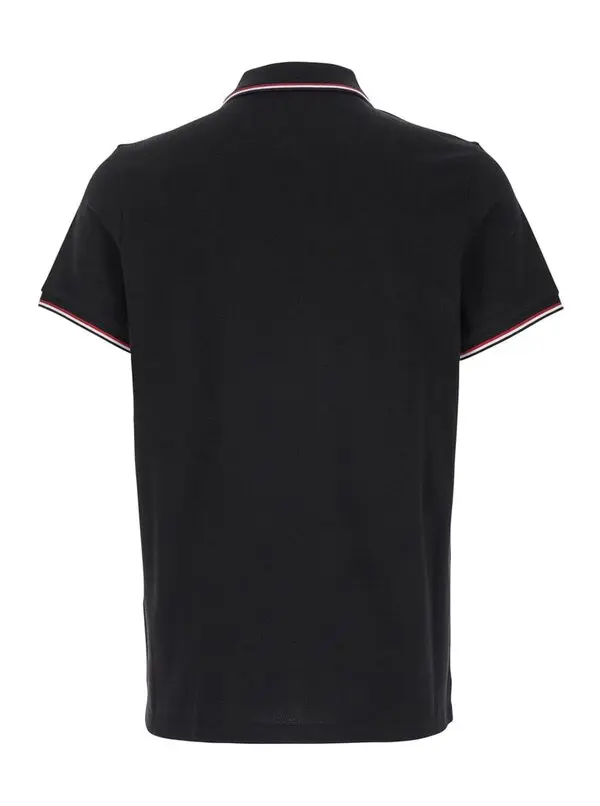 Moncler Black Piquet Cotton Polo Shirt With Logo Patch - Multicolor