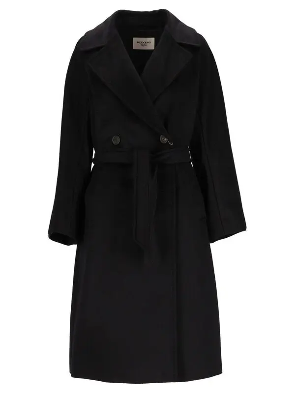 Max Mara Resina Drap Wool Long Coat Double Breast - Black