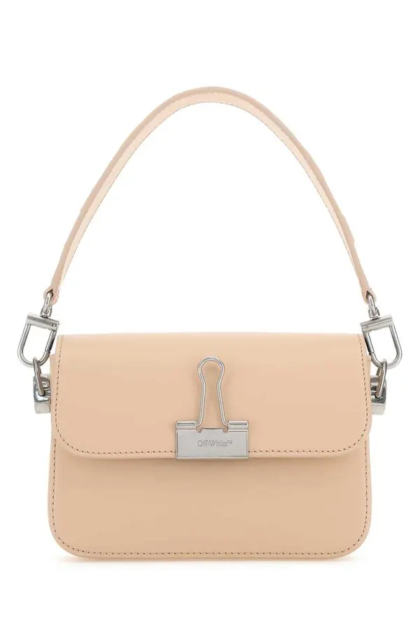 Off-White Light Leather Small Plain Binder Handbag - Pink