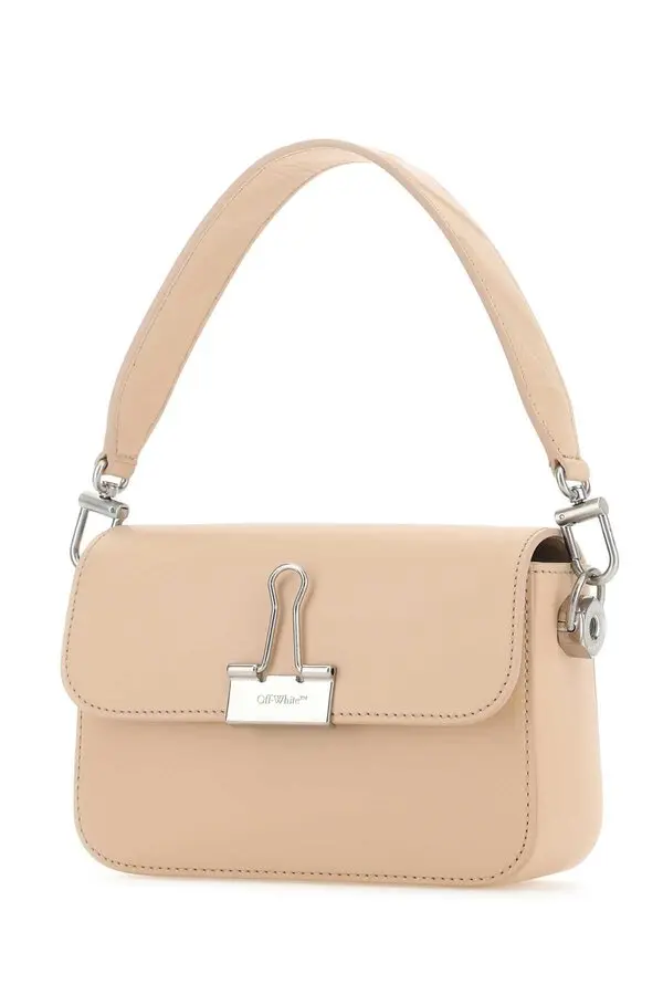 Off-White Light Leather Small Plain Binder Handbag - Pink