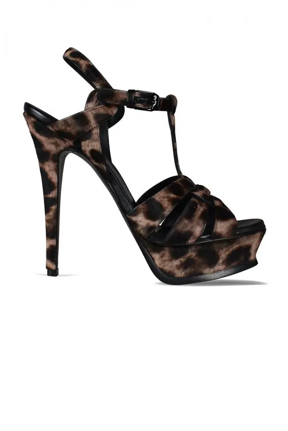 Saint Laurent Leopard Print Tribute Sandals - Brown
