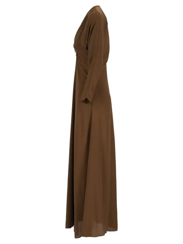 FORTE_FORTE Sculpture Buckle Silk-blend Dress - Brown