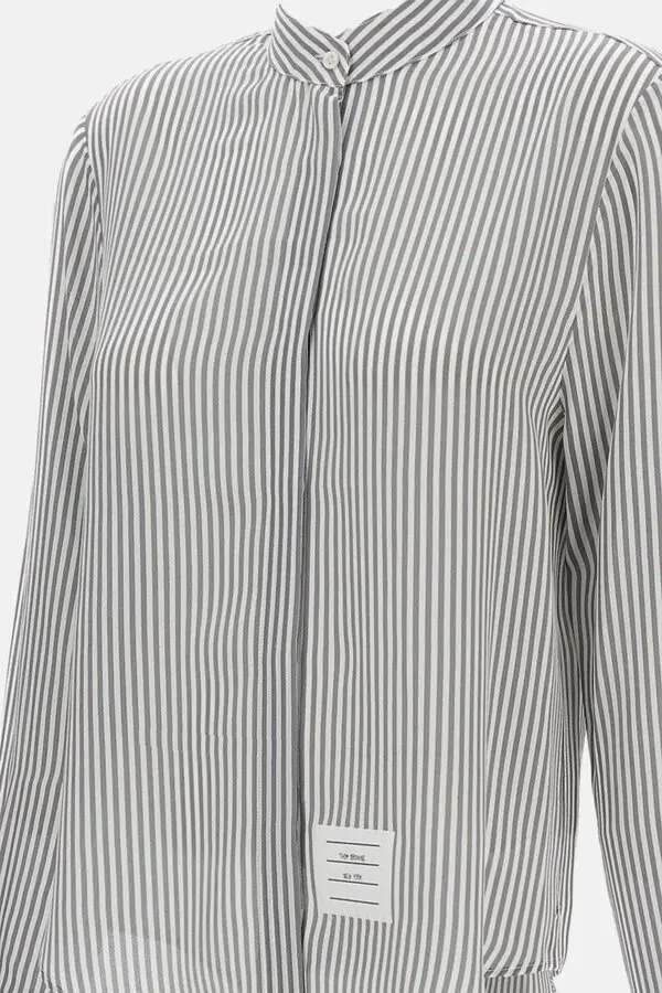 Thom Browne Striped Silk Detachable Collar Shirt - Multicolor