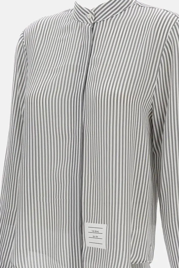 Thom Browne Striped Silk Detachable Collar Shirt - Multicolor