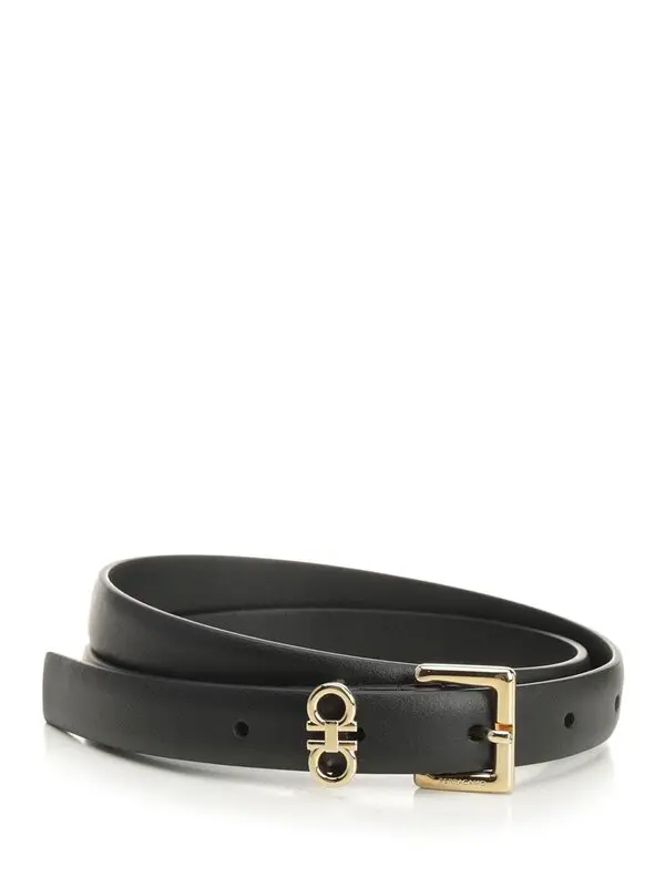 FERRAGAMO Double Gancini Fixed Belt - Black