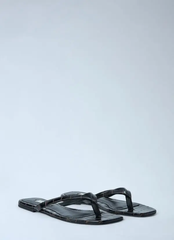 TOTEME Croco-embossed Leather Flip Flops - Brown