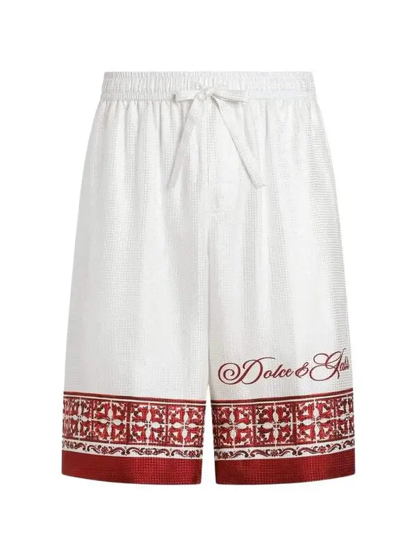 Dolce & Gabbana Vanity Jacquard Twill Bermuda Shorts With Majolica Print - White