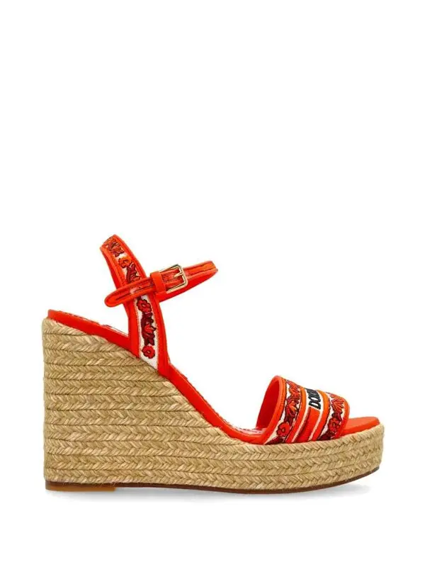 Dolce & Gabbana Embroidered Logo Wedge Sandals - Multicolor