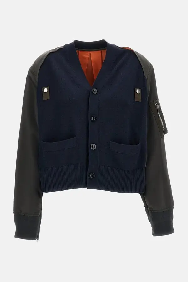 Sacai Nylon Twill X Cotton Knit Cardigan - Multicolor