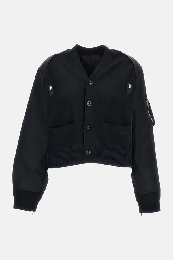Sacai Nylon Twill X Cotton Knit Cardigan - Multicolor