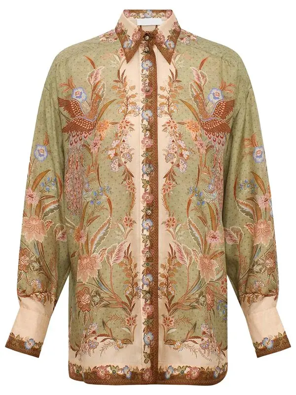 Zimmermann Indra Relaxed Silk Shirt - Green