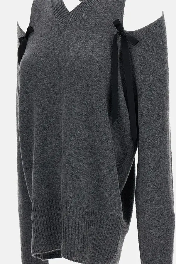 Simone Rocha Cashmere Slash V-neck Jumper With Bow - Multicolor