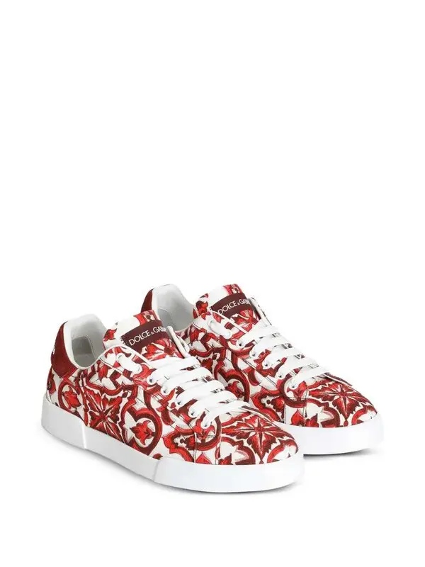 Dolce & Gabbana Portofino Canvas Sneakers With Majolica Print - Red
