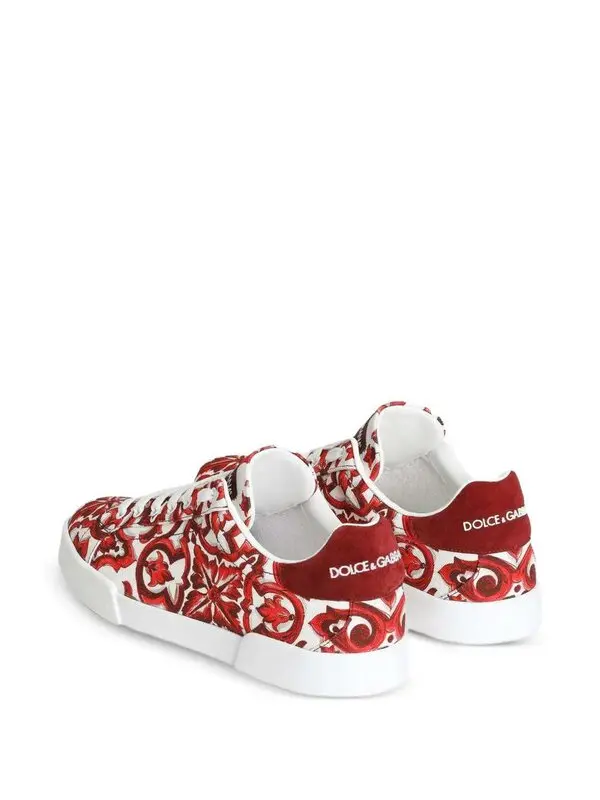 Dolce & Gabbana Portofino Canvas Sneakers With Majolica Print - Red