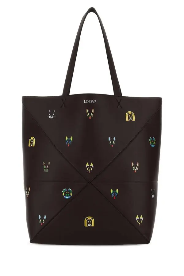 Loewe Chocolate Leather Puzzle Fold Large Shopping Bag