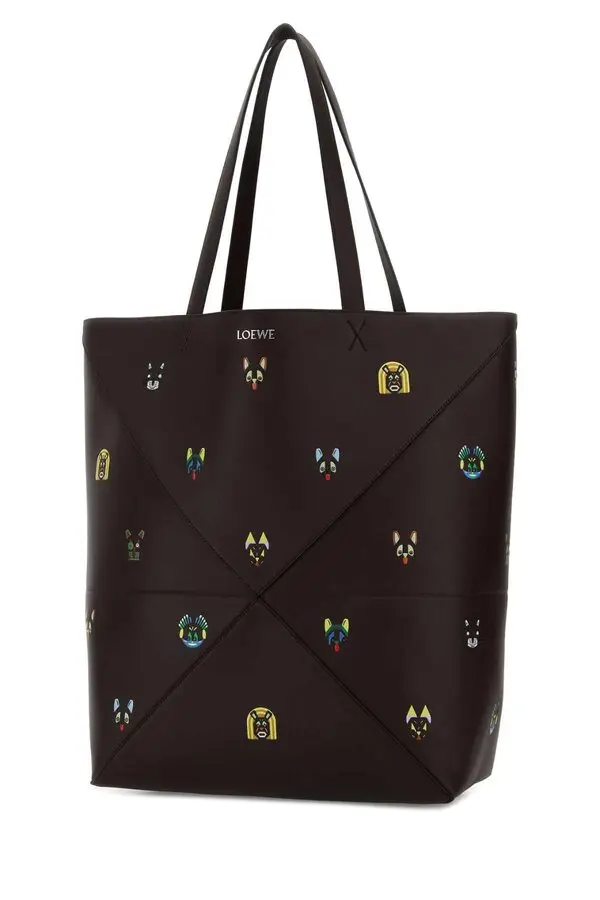 Loewe Chocolate Leather Puzzle Fold Large Shopping Bag