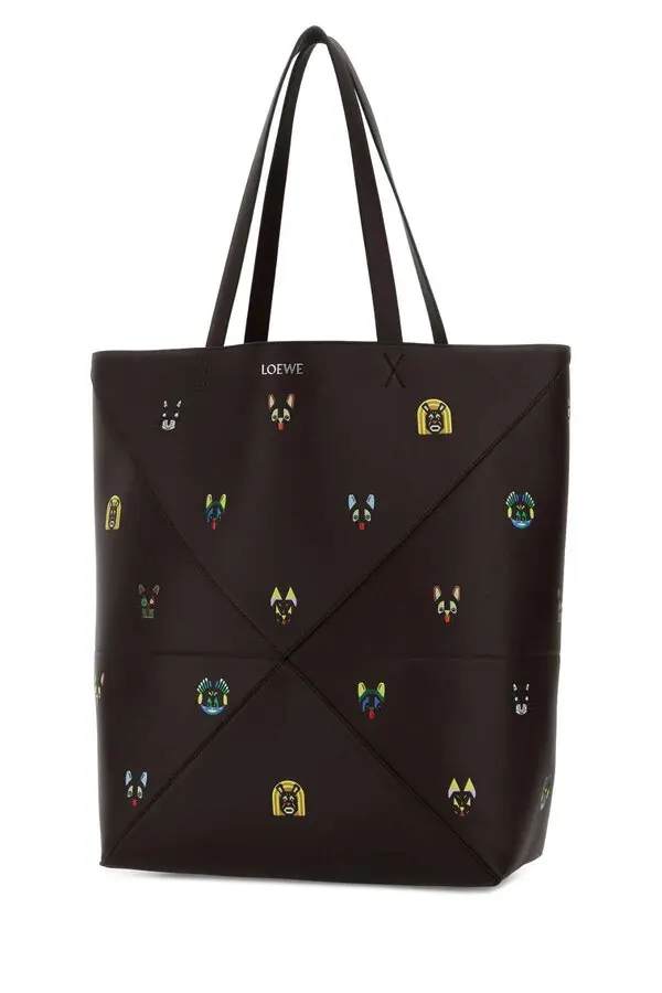 Loewe Chocolate Leather Puzzle Fold Large Shopping Bag