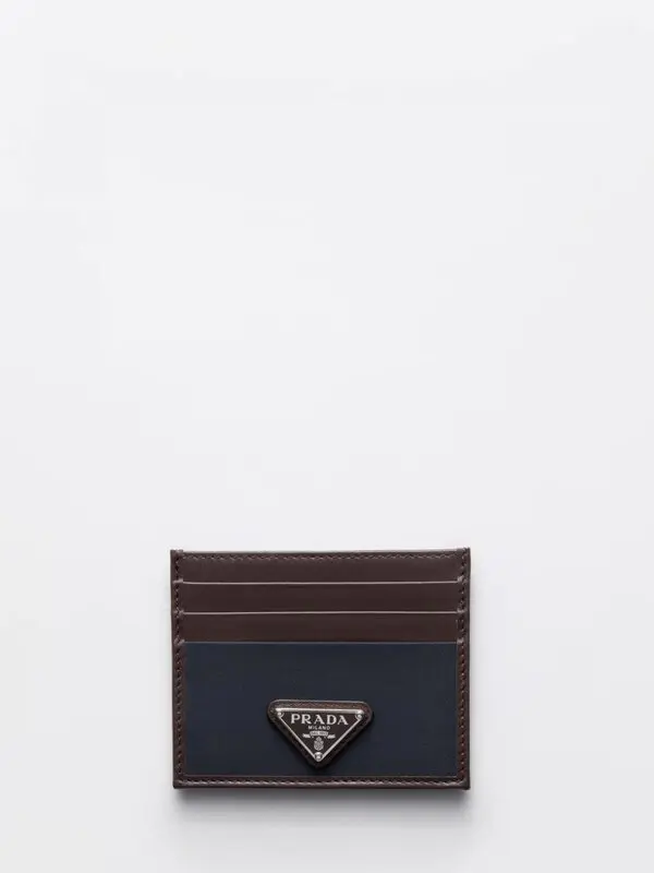Prada Calf Leather And Nylon Card Holder With Logo - Blue