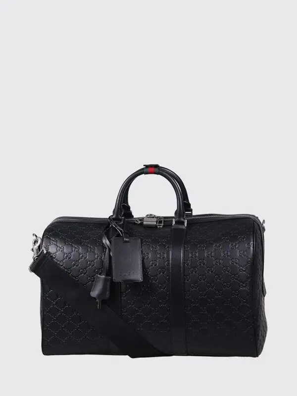 Gucci Gg Emblem Leather Duffle Bag With Embossed Gg Monogram