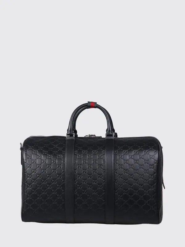 Gucci Gg Emblem Leather Duffle Bag With Embossed Gg Monogram
