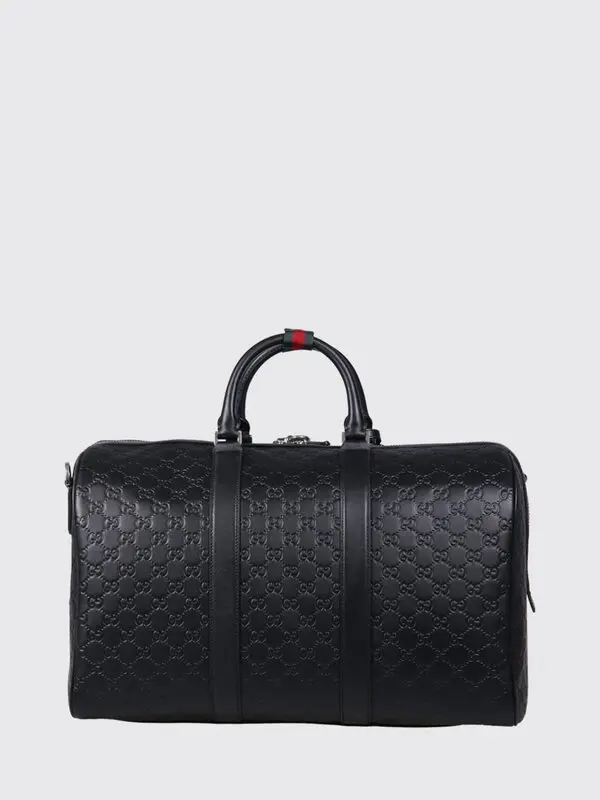 Gucci Gg Emblem Leather Duffle Bag With Embossed Gg Monogram