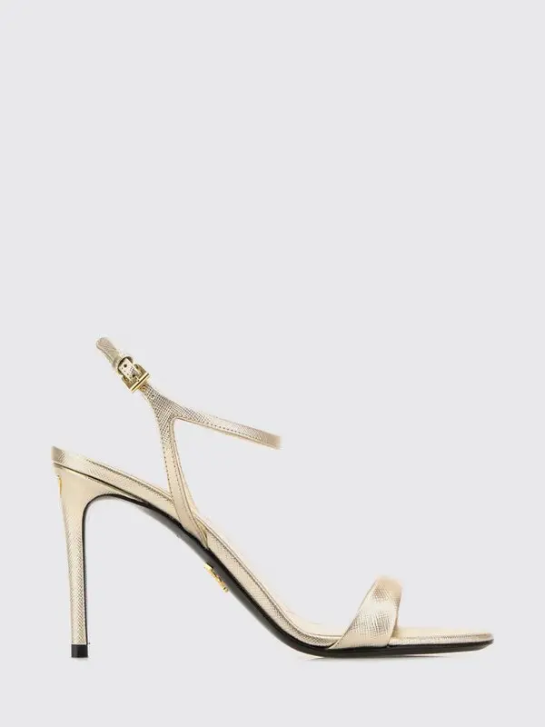 Prada Laminated Saffiano Leather Sandals - Cream