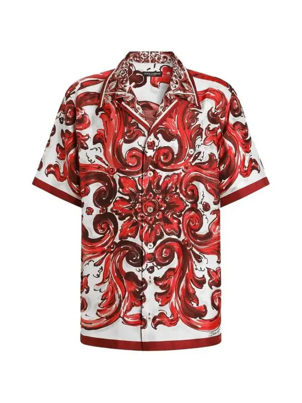 Dolce & Gabbana Silk Twill Hawaiian Shirt With Majolica Print - Red