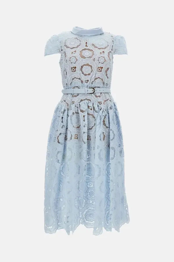 SELF-PORTRAIT Blue Floral Lace Midi Dress - Multicolor