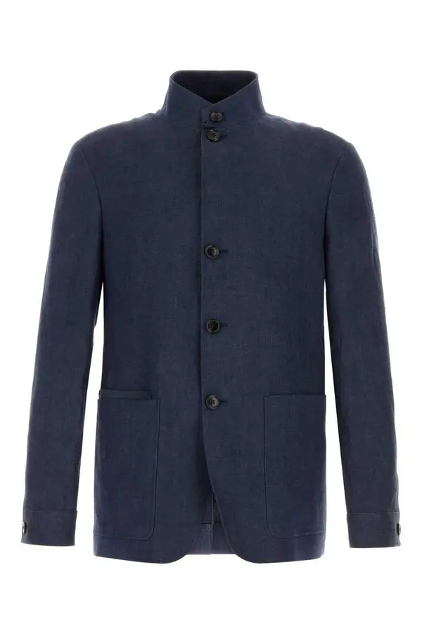 Zegna Navy Linen Blazer - Blue