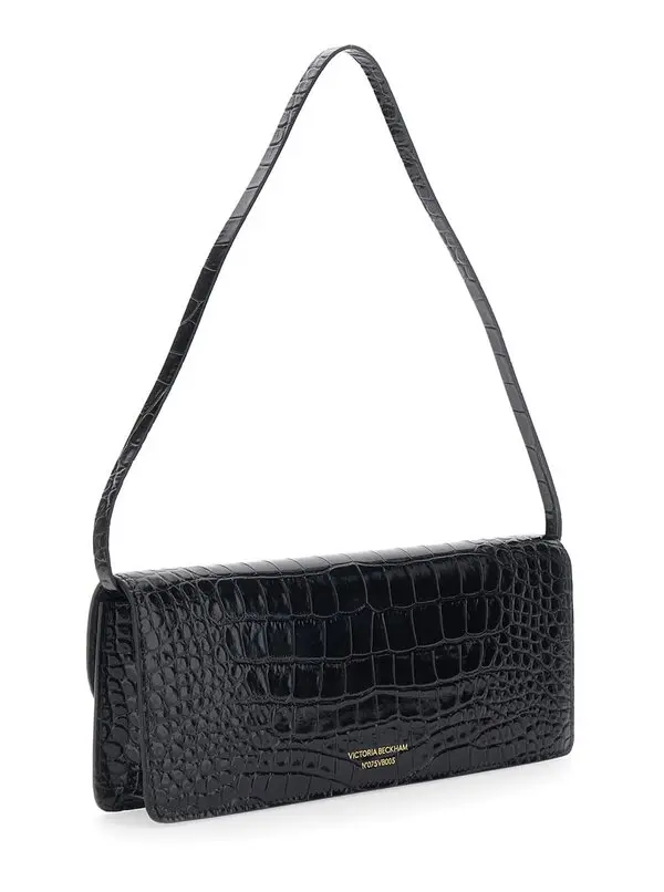 Victoria Beckham Dorian East-west' Shoulder Bag With Plaque Closure On The Front And Crocodile-embossed Effect In Leather For - Black