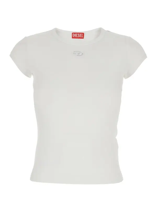 DIESEL® Angie' T-shirt With Dlogo Plate On The Front In Cotton - White