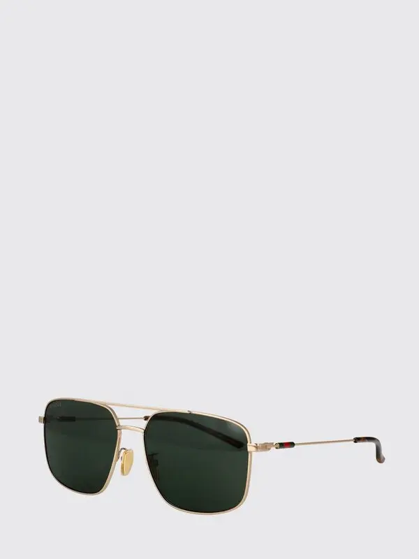 Gucci Rectangular Aviator Sunglasses In Metal With Web Logo And Amber Lenses - Green