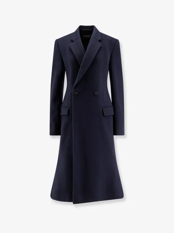 Balenciaga Godet Midi Double-breasted Wool Coat