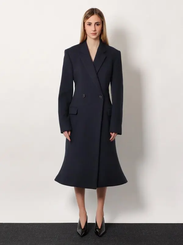 Balenciaga Godet Midi Double-breasted Wool Coat