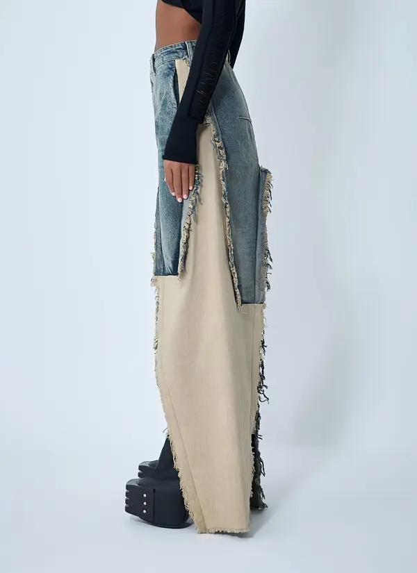Rick Owens Denim Distressed Maxi Skirt