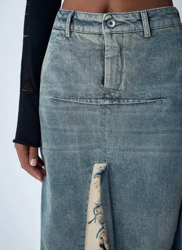 Rick Owens Denim Distressed Maxi Skirt