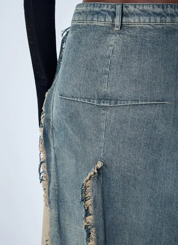 Rick Owens Denim Distressed Maxi Skirt