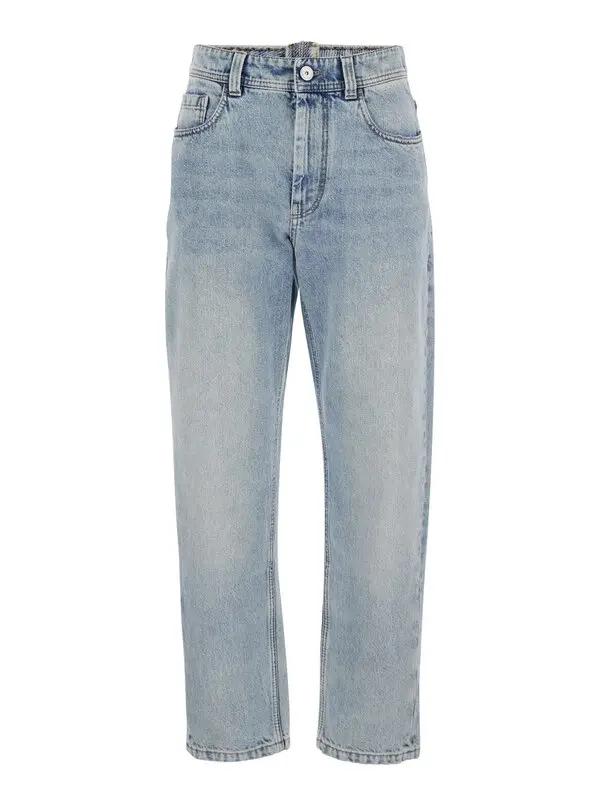 Brunello Cucinelli Denim Jeans With Logo Patch - Multicolor