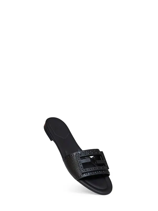 Fendi Black Leather Baguette Slides