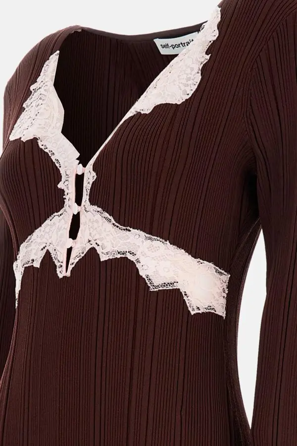SELF-PORTRAIT Lace Knit Top - Multicolor