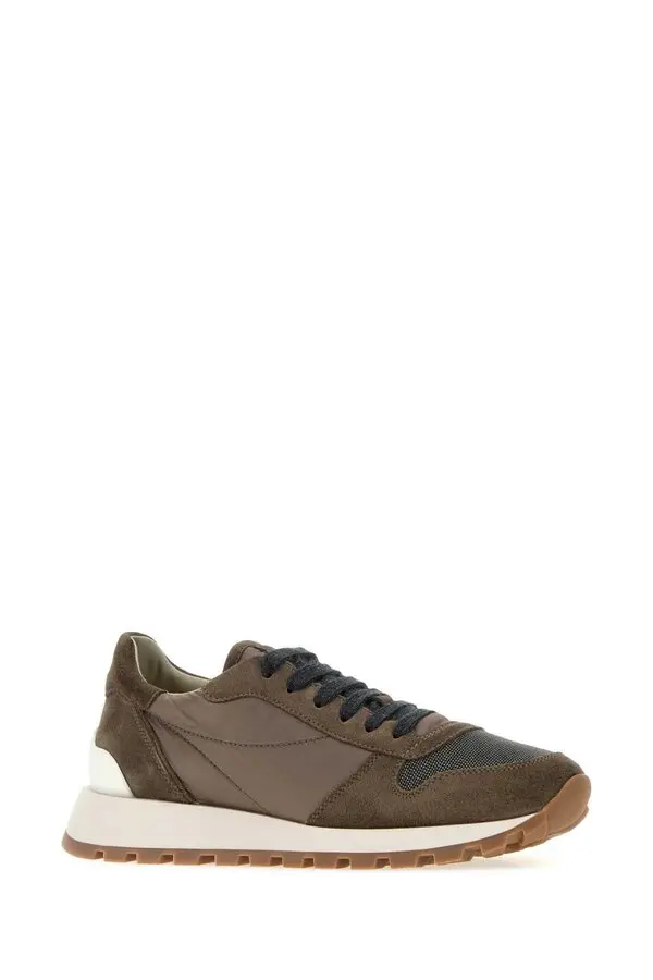 Brunello Cucinelli Mud Fabric And Suede Sneakers