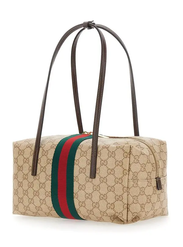 Gucci Boston' Beige Shoulder Bag With Two Top Handles And Maxi Web Strap In Gg Canvas For - Multicolor