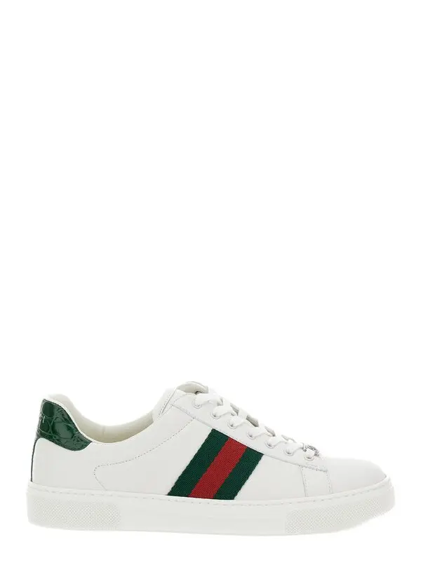 Gucci Low-top Sneakers 'ace' With Web Detail In White Leather For - Multicolor