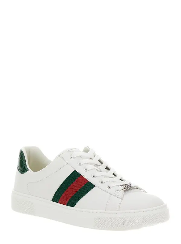 Gucci Low-top Sneakers 'ace' With Web Detail In White Leather For - Multicolor