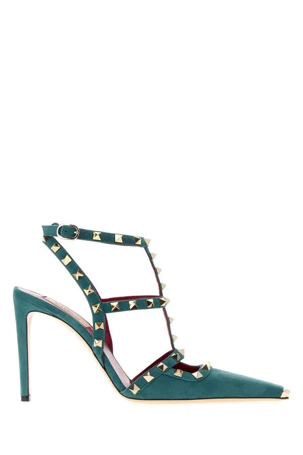Valentino Garavani Teal Green Suede Rockstud Pumps - Multicolor