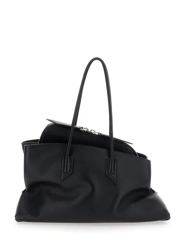 Attico Passeggiata Medium Leather Shoulder Bag - Black