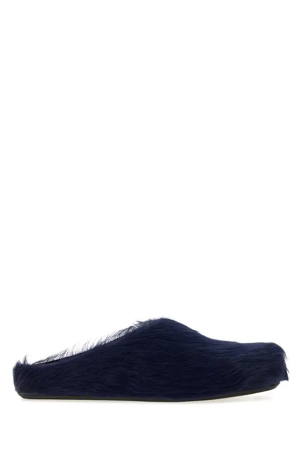 Marni Navy Calf Hair Fussbett Slippers - Blue